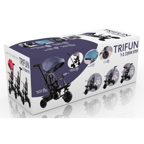 תלת אופן 3 ב-1 בצבע כחול עם כיסא 360 מעלות – TRIFUN ⚡ roly